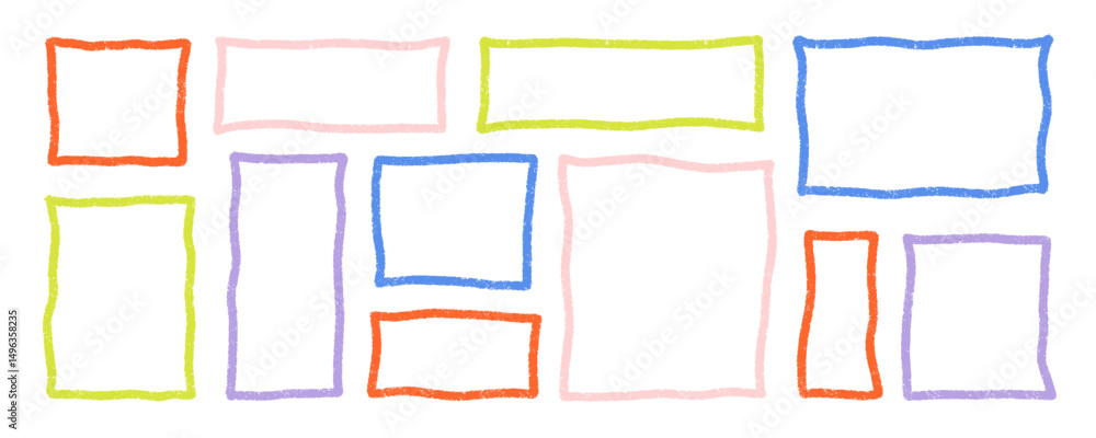 Colorful wavy squares and rectangles frames. Bold outline grunge ...