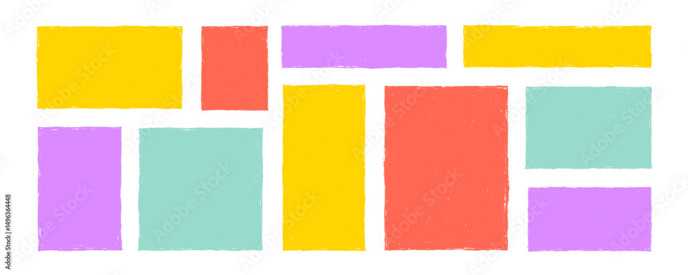 Crayon drawn colorful grunge rectangles and squares with rough edges ...