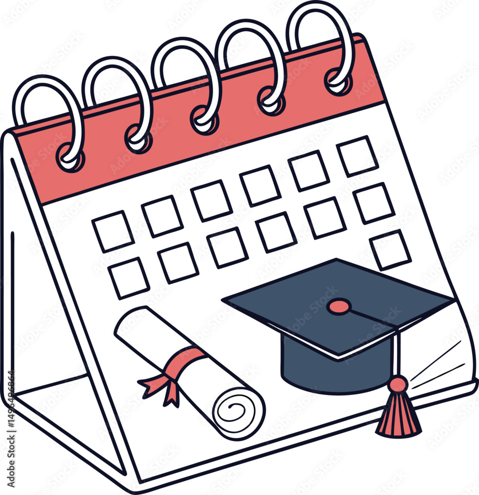 Academic calendar with graduation cap and diploma, education schedule ...