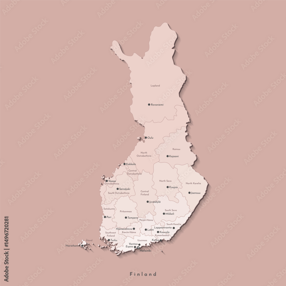 Vector isolated illustration. Simplified administrative map of Finland ...