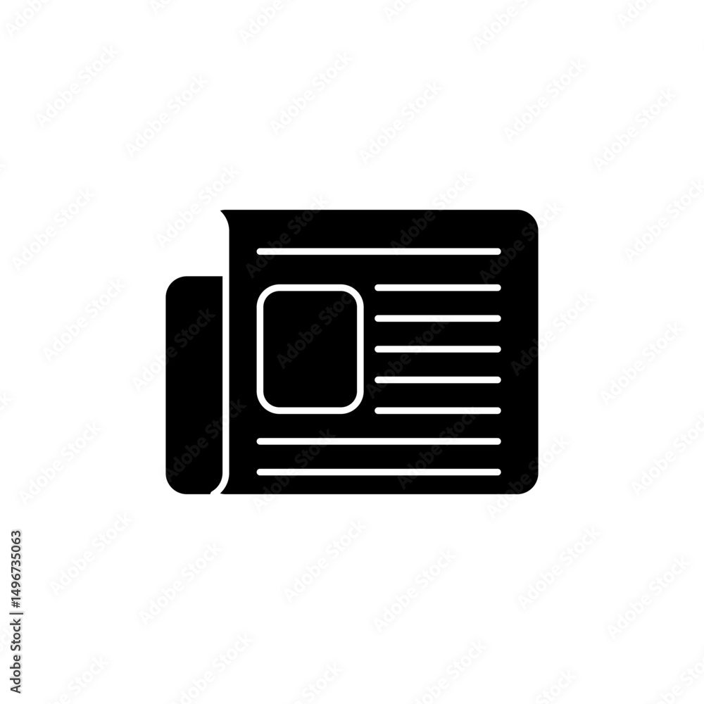 Vector de Stock Solid black silhouette newspaper doodle icon, ideal for ...