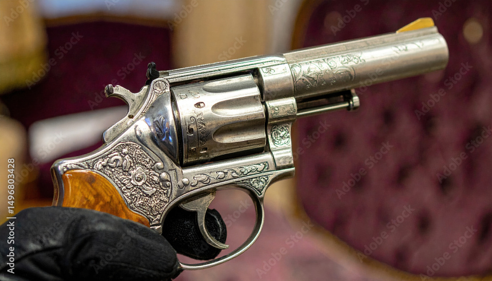Foto de Stock Vintage intricately engraved silver and gold revolver ...