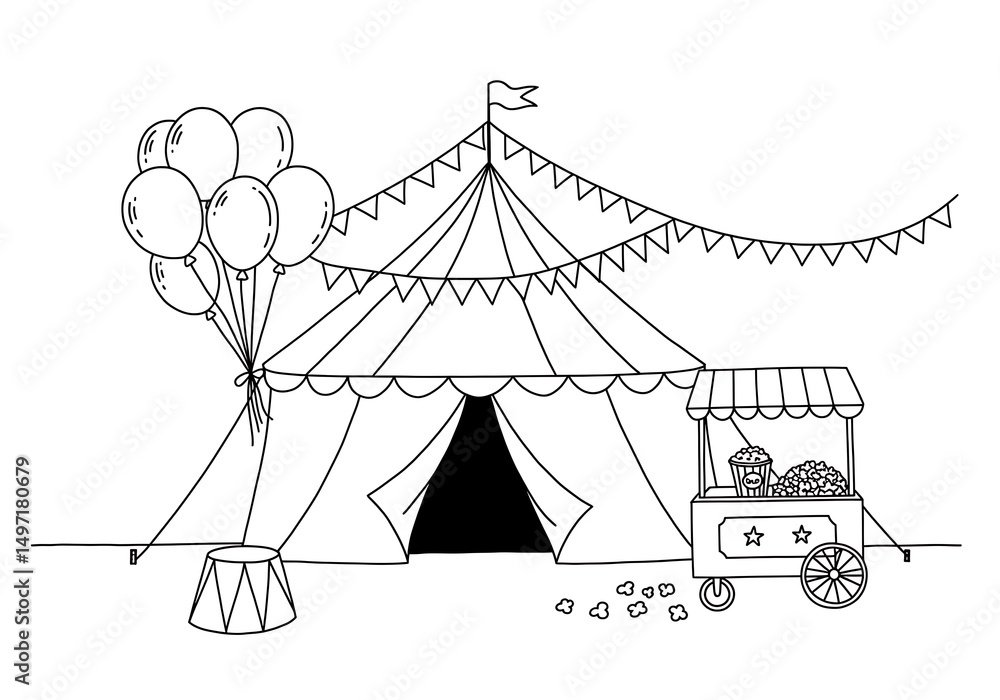 Circus tent balloons popcorn fairground carnival celebration festival ...