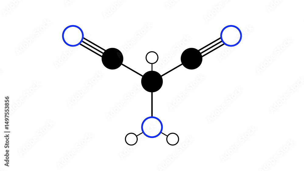 aminomalononitrile molecule, structural chemical formula, ball-and ...
