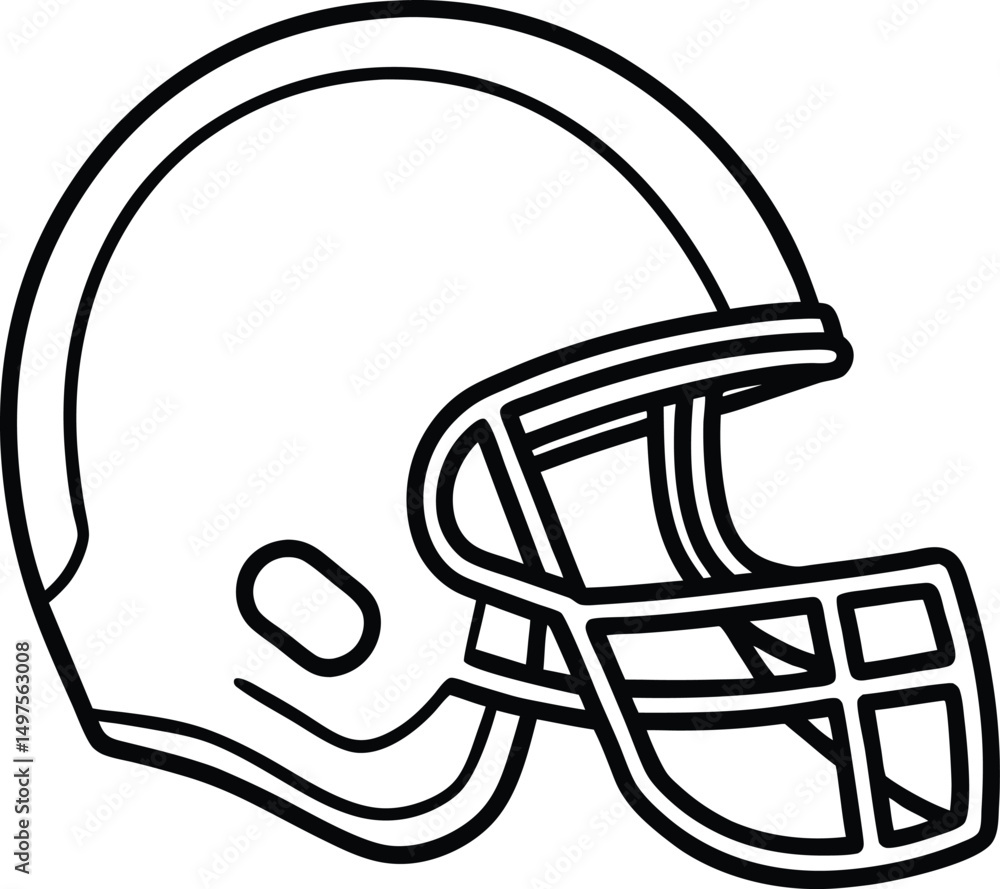 Classic American Football Helmet Line Art Minimalist Black Outline ...
