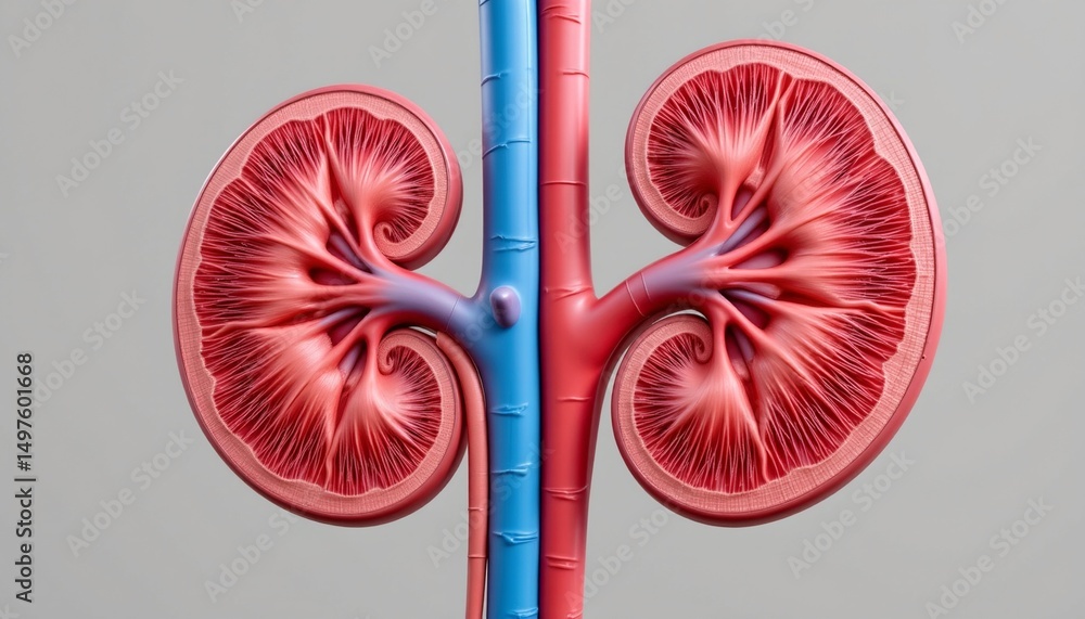realistic 3d kidney model with visible internal cortex and renal artery ...