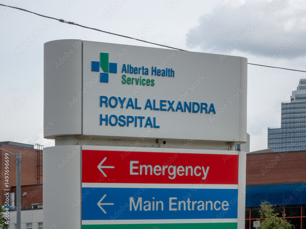 Edmonton, Alberta, Canada. May 19, 2025. A crucial sign directs to the ...