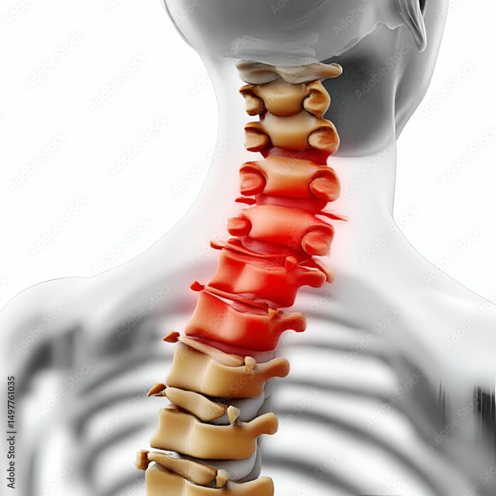 Detailed illustration of human cervical spine anatomy highlighting ...