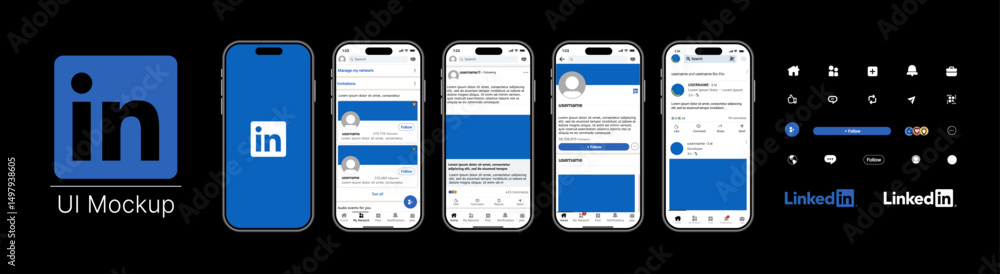 LinkedIn mobile UI mockup, LinkedIn profile and job feed template ...