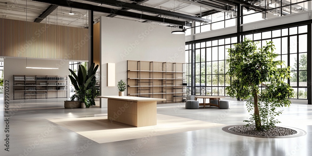 Streamlined warehouse layout showcasing innovative shelving system and ...