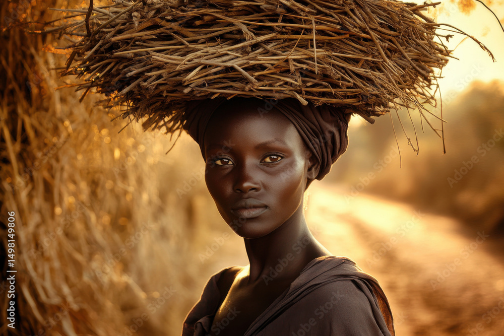 Stock-Foto „Portrait of African Woman in Traditional Setting at Golden ...