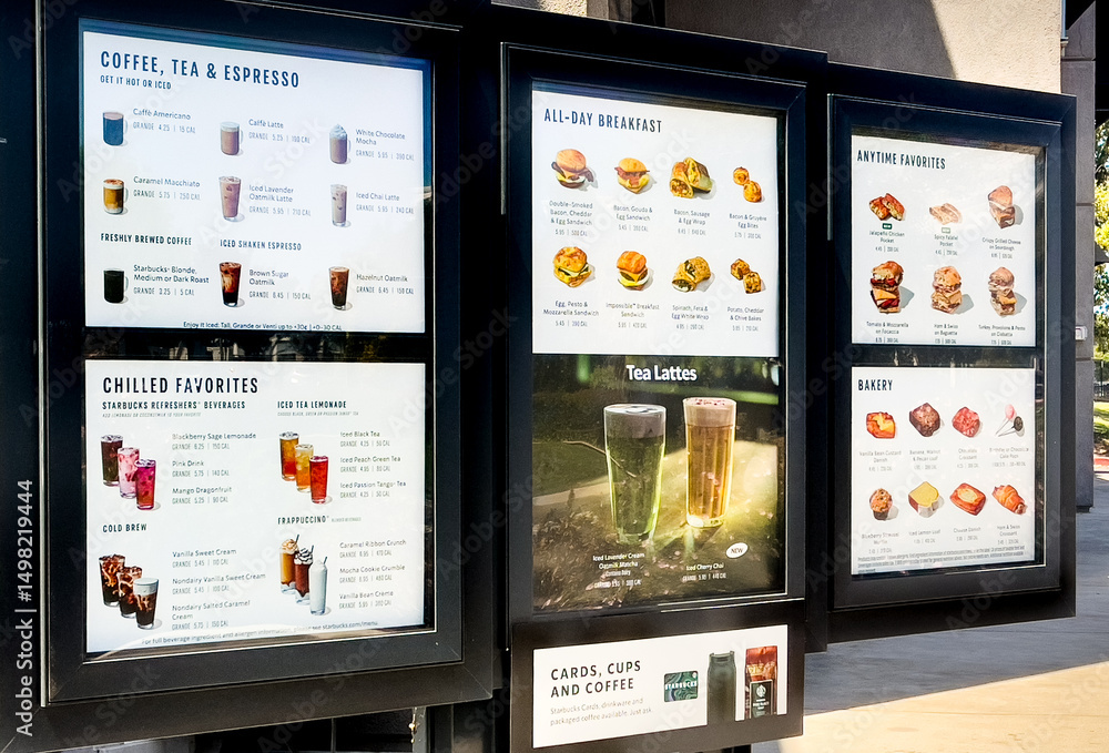 Screen showing menu at the drive through entrance of a U.S. local ...