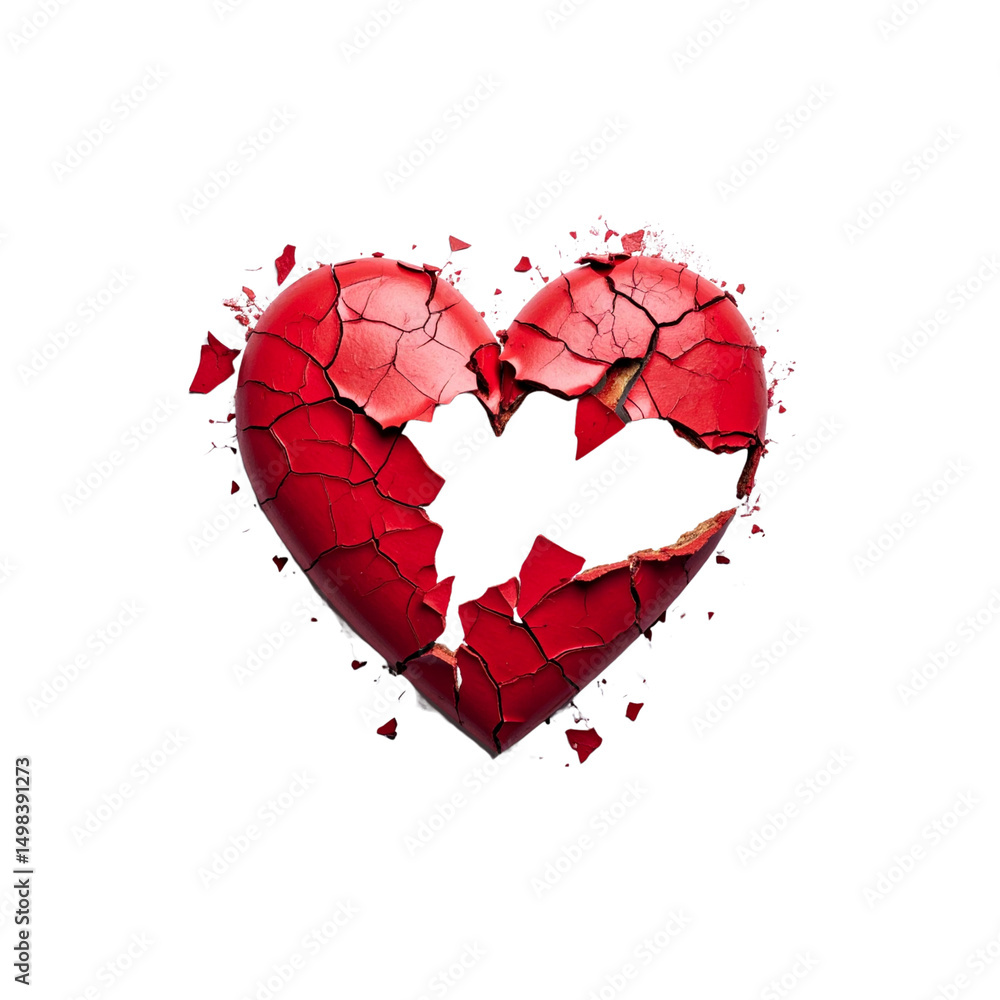 Shattered red heart dramatic broken pieces isolated love loss pain hurt ...