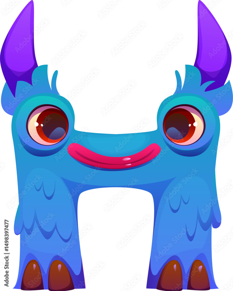Strange monster character cartoon font letter H. Bizarre bugaboo, bogle ...