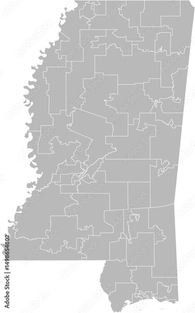 Mississippi state senate districts vector map (Web Mercator projection ...