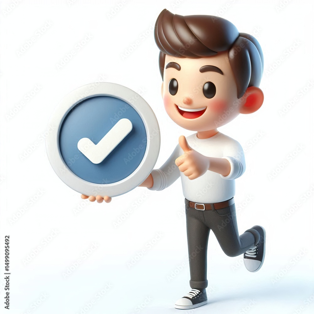 Animated character 3D image of Happy Man holding and pointing to a ...