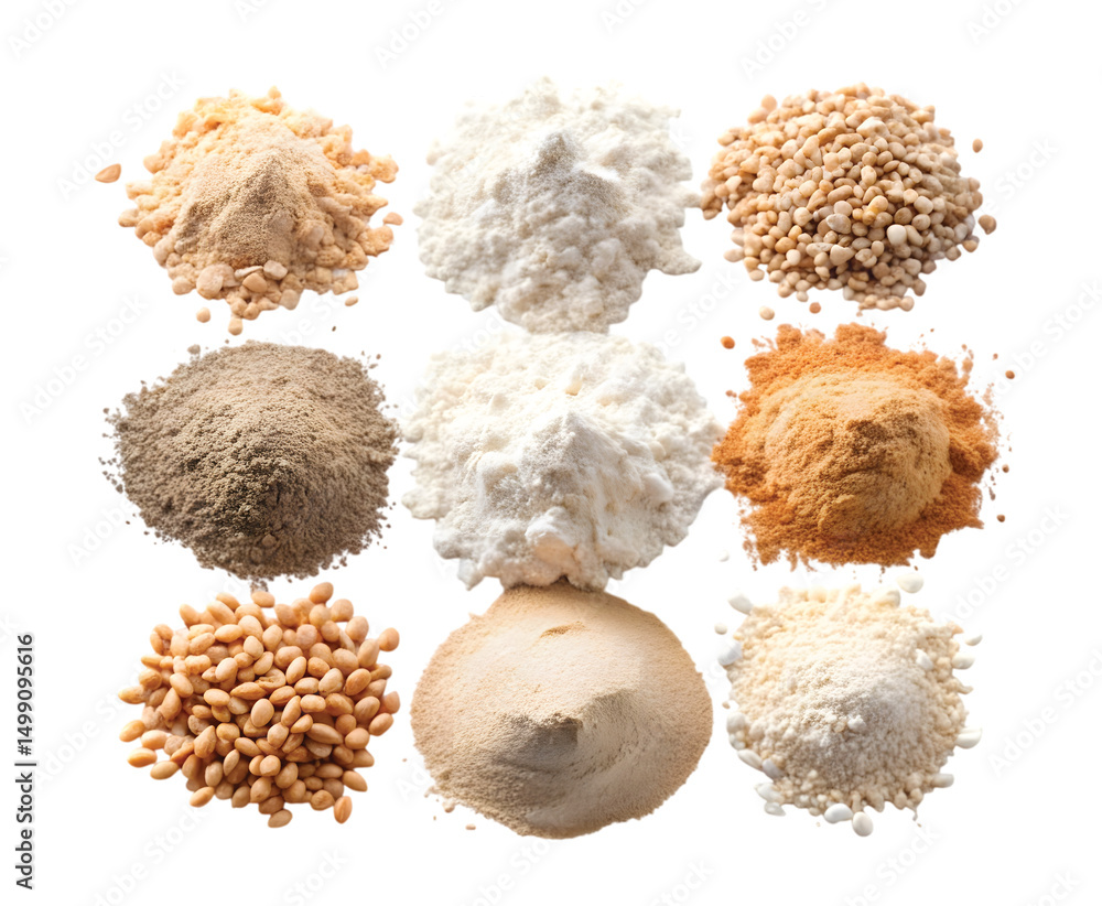 Flat Lay of Various Flours: Assorted flour types in small piles ...