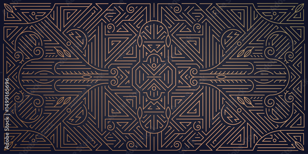 Vector line art deco gatsby pattern, golden geometric background ...