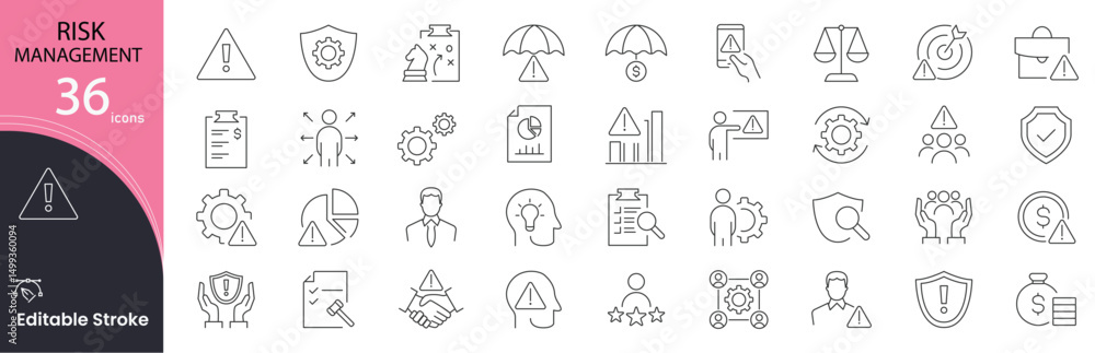 Risk management related icons set. Including alert, shield, hazard ...