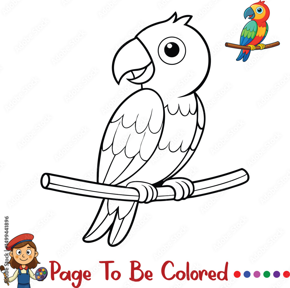 Parrot Coloring Page for Kids Printable Tropical Bird Activity Sheet ...