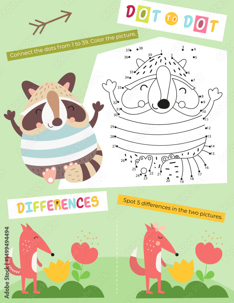 Cute Animals Activity Pages for Kids. Printable Activity Sheet with ...