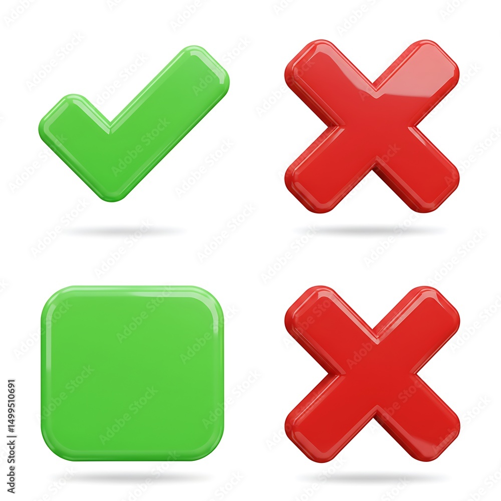Green check mark and red x symbols isolated on white background Stock ...