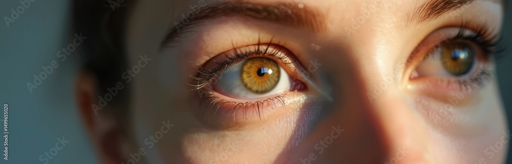 Close-up of beautiful human eye, eye looking up. Therapy for trauma ...