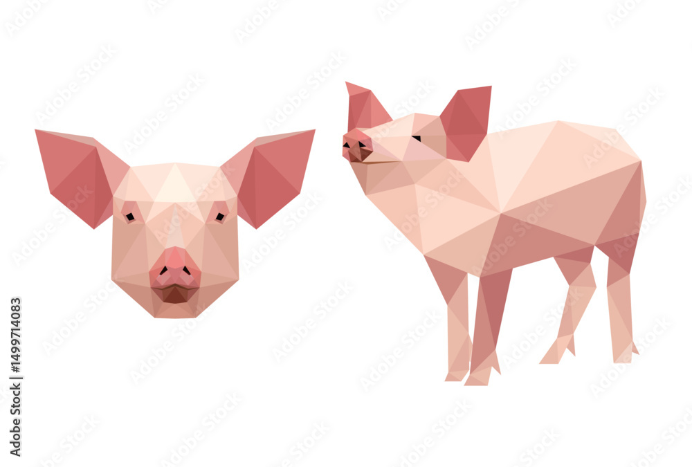 Cute Pig head logo illustration polygon. Pig Face in low poly vector ...