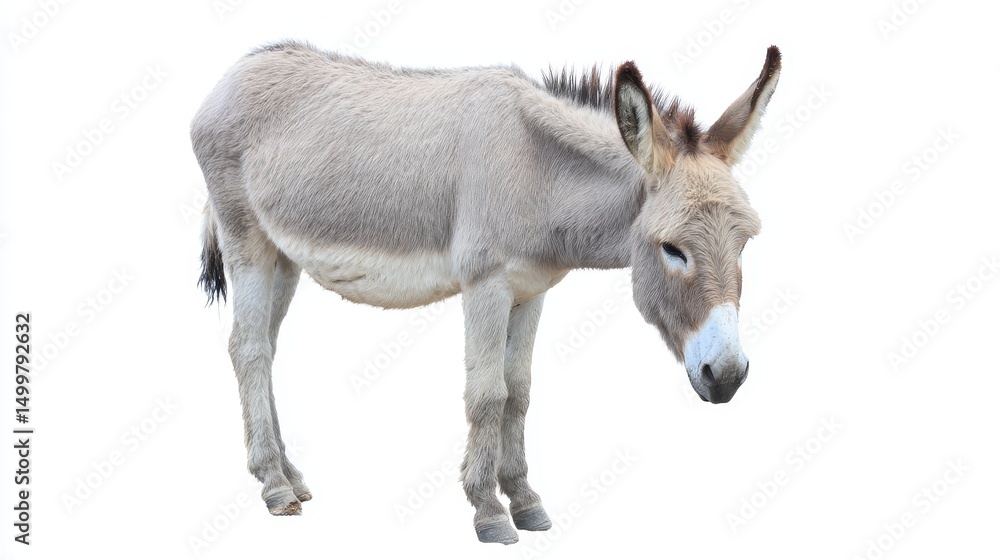 Young Donkey Isolated on White - A cute young donkey stands alone ...