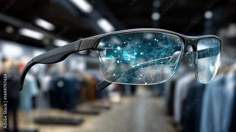 Augmented reality smart glasses retail. Visual metaphor depicting ...