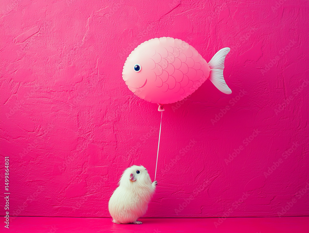 Guinea pig with pink fish balloon Stock Illustration | Adobe Stock