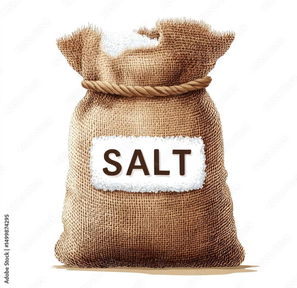 Beige burlap sack filled with white salt (1) Stock Illustration | Adobe ...