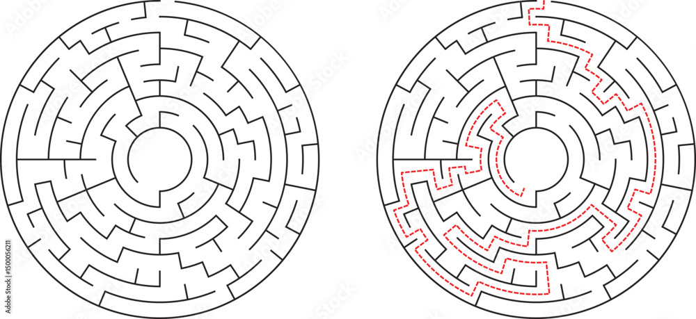 Circular Maze Puzzle Solution Shown Pathfinding Challenge Logic Game