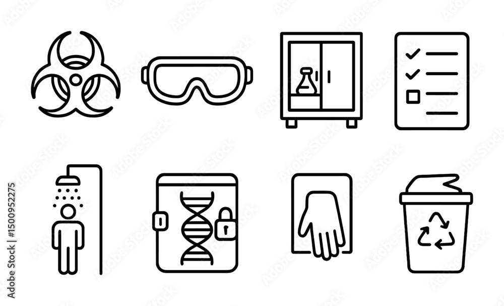 Laboratory safety symbols and equipment icons for educational use Stock ...