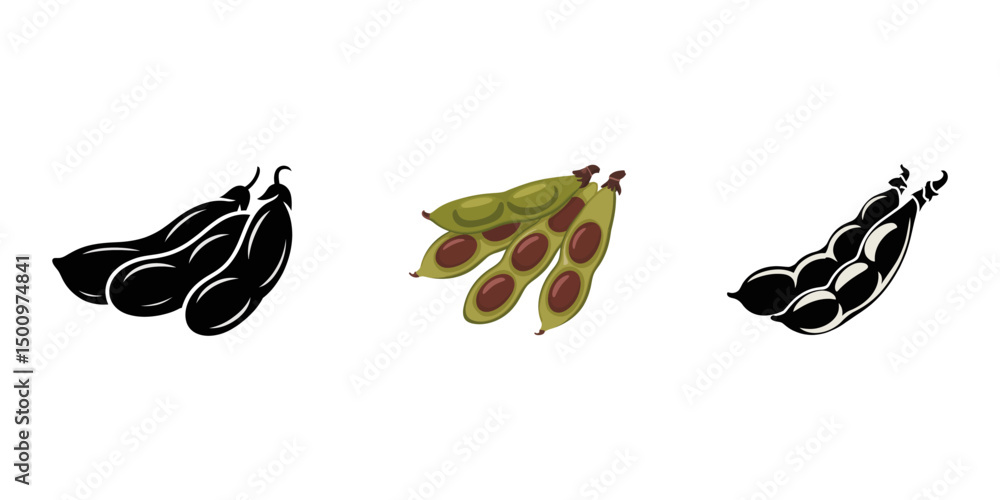 Vector de Stock Broad bean, fava bean, faba bean. Hand drawn vector ...