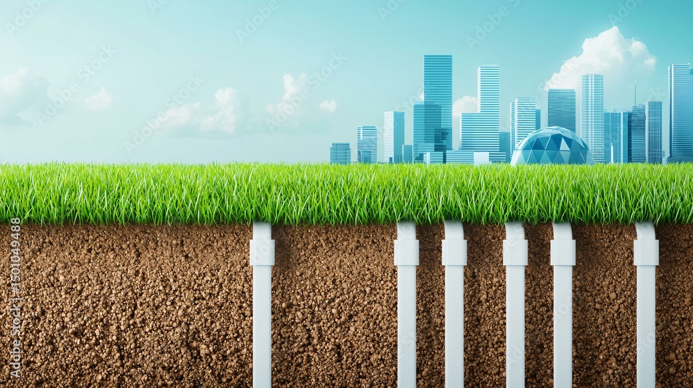 A stylized infographic of organic waste flow from collection bins to ...