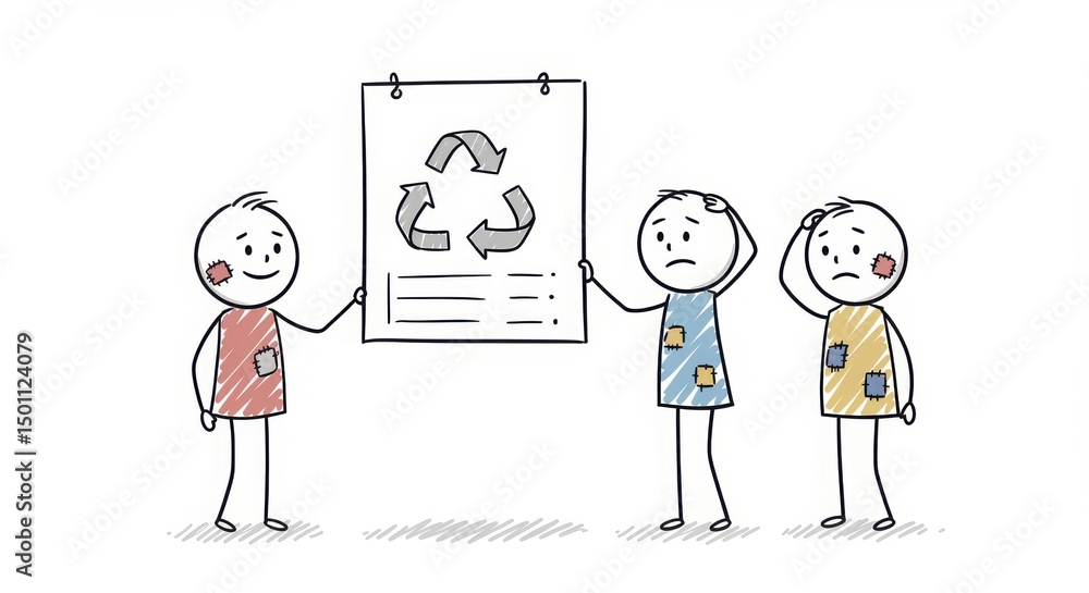 Stick Figures Discussing Recycling with Mixed Emotions and Patch Stock ...