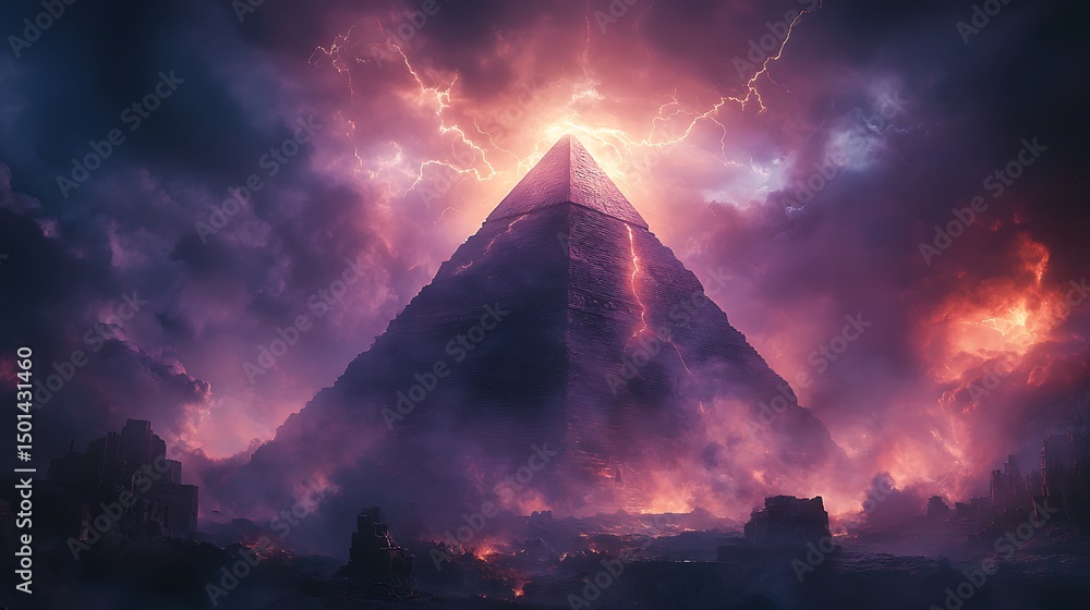 Pyramid Erupting with Lightning and Flames High Resolution Picture ...