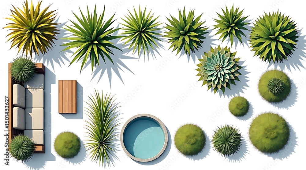 Top view modern garden design with plants and seating Stock Photo ...