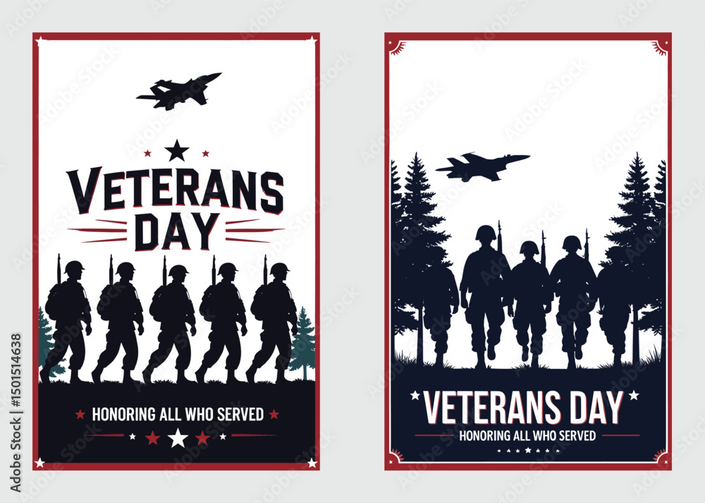 Vector de Stock Posters For Veterans Day With Soldiers And Jet Plane ...