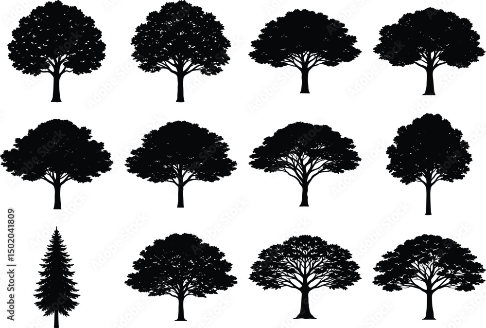 Tree Silhouette Vector Bundle Black Forest Clipart Set for Nature ...
