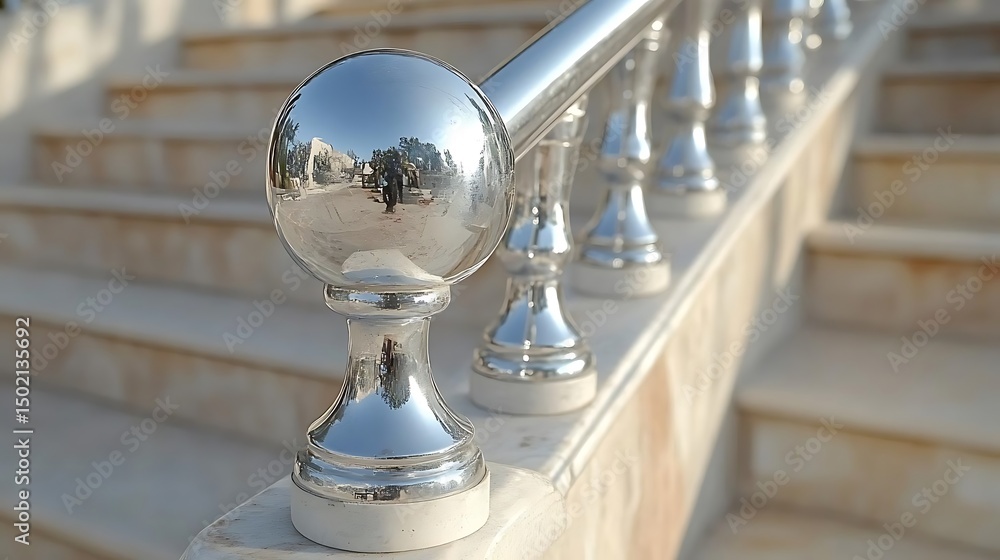 Chrome railing, stone stairs, building background Stock Illustration ...