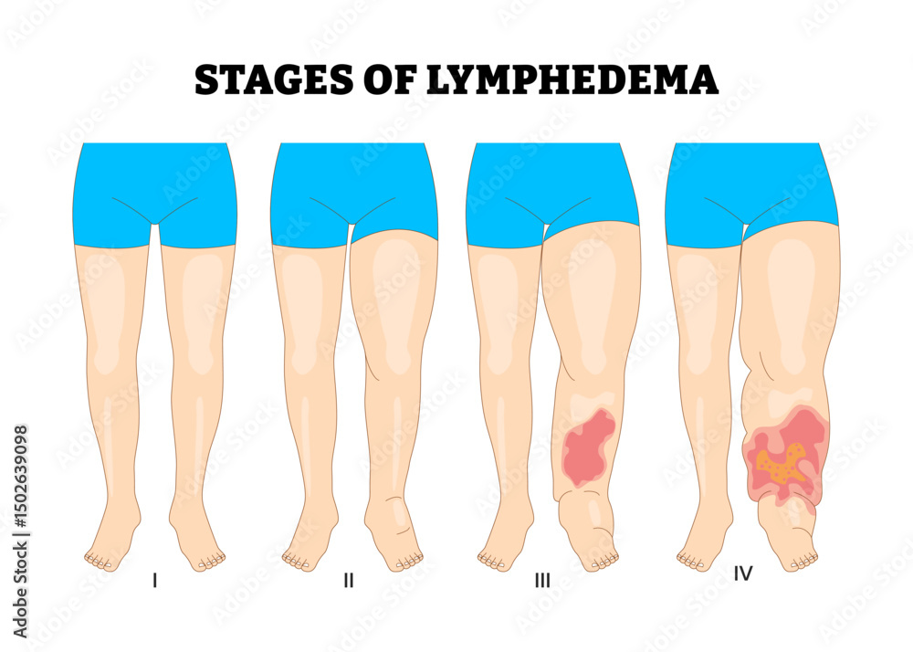 Stages of Lymphedema leg or foot stages process development process ...