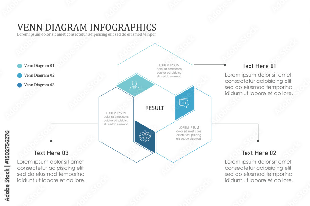 Venn diagram infographic chart template for business 3, 4, parts ...