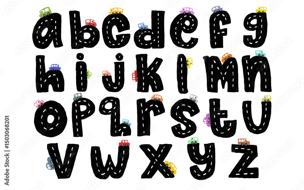 Cute set black hand drawn lowercase alphabet ABC letters font with ...