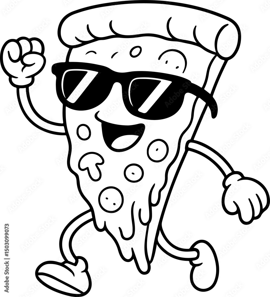 Cartoon Pizza Slice Coloring Page – Cool Line Art of Funny Pizza ...