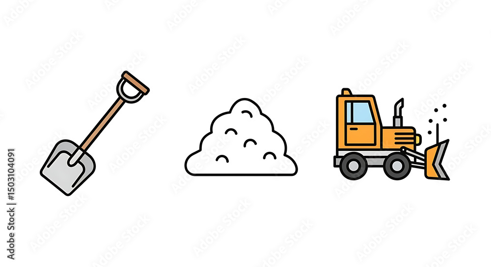 Snow Removal Equipment Including Shovel, Snow Pile and Snowplow Machine ...