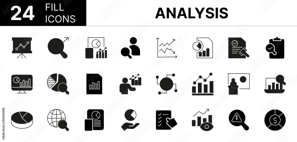 Collection of 24 Analysis fill icons featuring editable strokes. These ...