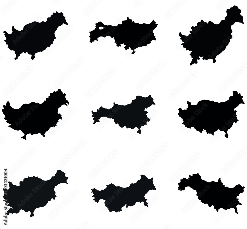 Turkey Map Silhouette Bundle - Black and White Turkey Vector Shapes for ...