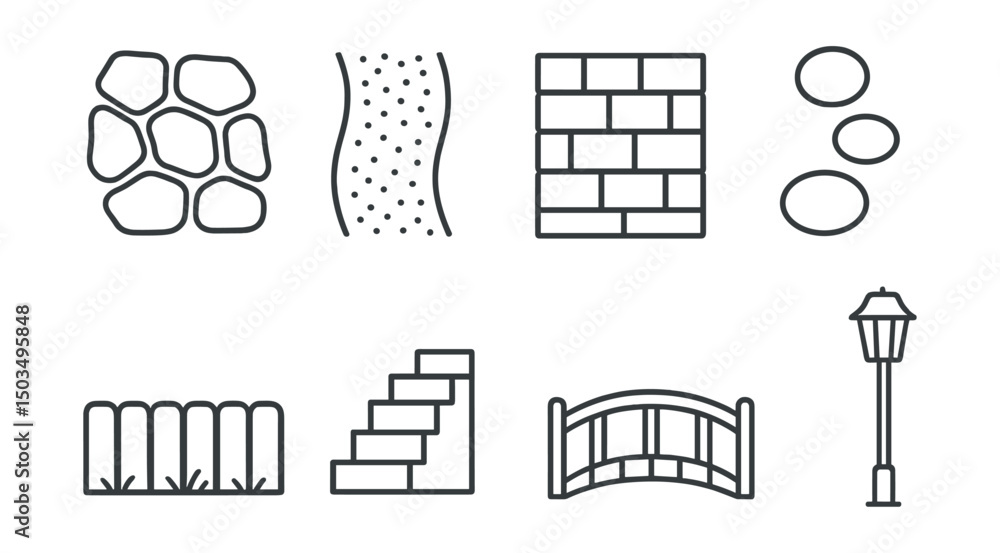 Image vectorielle Stock Line style icons of garden structures: stone ...